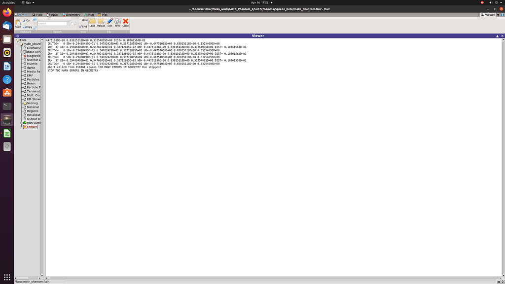 Stops too many errors in Geometry - error message - Geometry and Materials - FLUKA User Forum