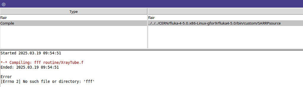 Compilation error [Errno 2] No such file or directory: 'fff' - Flair - FLUKA User Forum